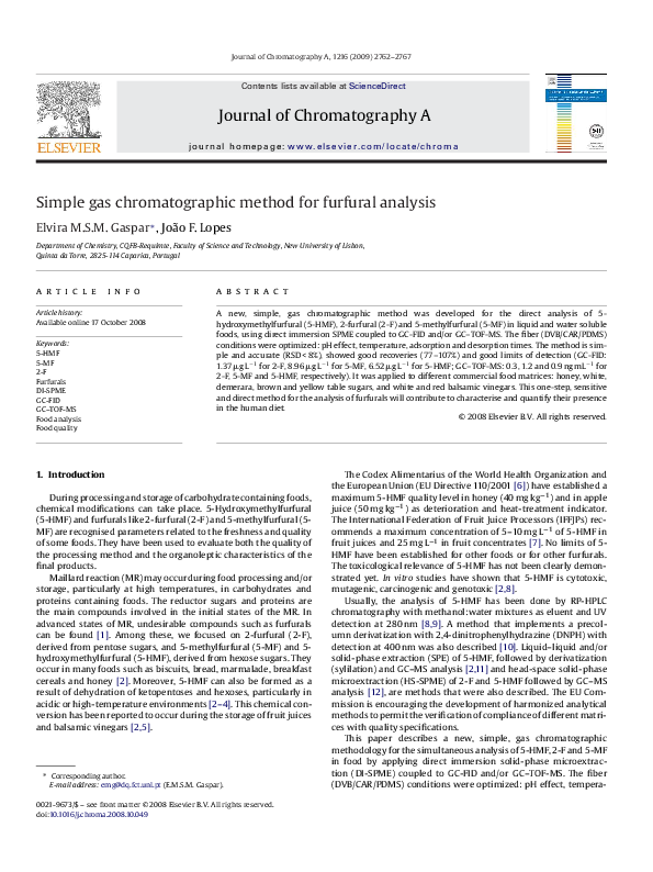 Pdf Simple Gas Chromatographic Method For Furfural Analysis