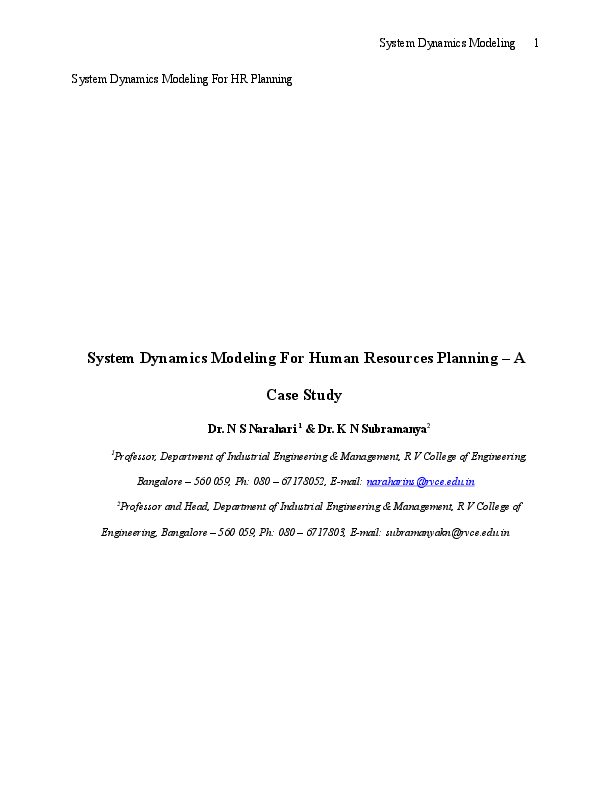 (DOC) System Dynamics Modeling For Human Resource Planning - A Case Study.