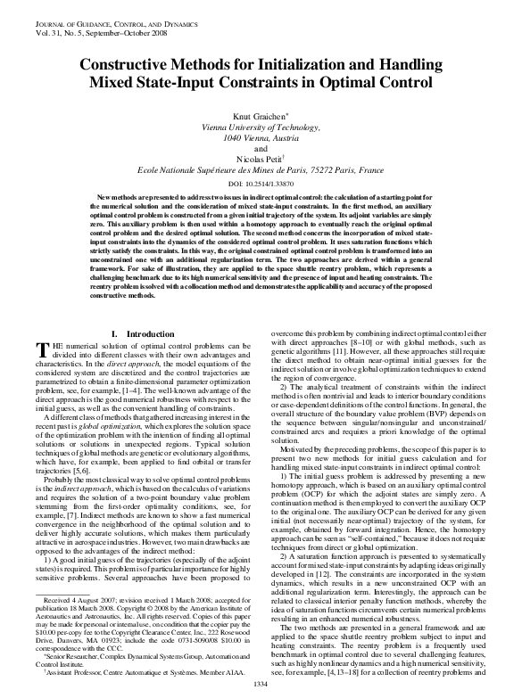 (PDF) Constructive Methods for Initialization and Handling Mixed State-Input Constraints in ...