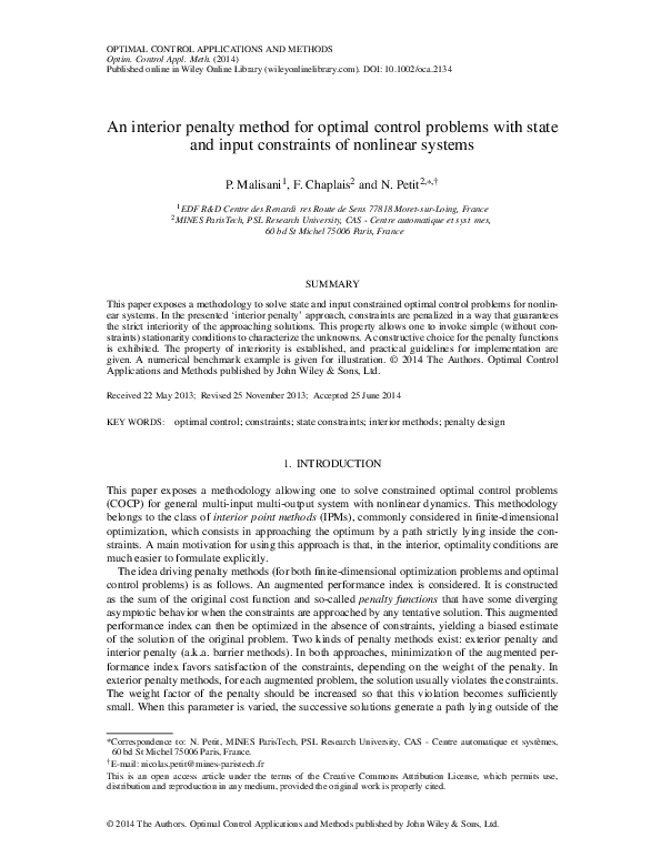 (PDF) An interior penalty method for optimal control problems with state and input constraints ...