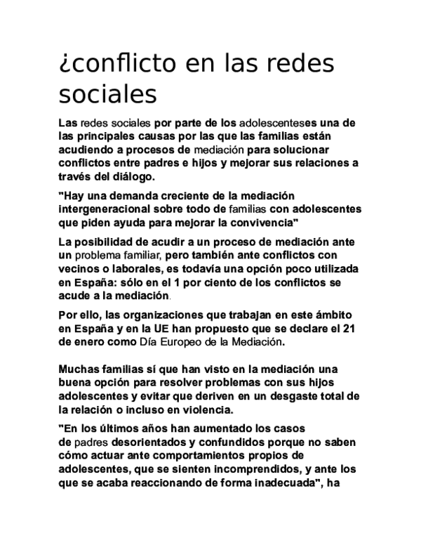 (DOC) Conflicto en las redes sociales