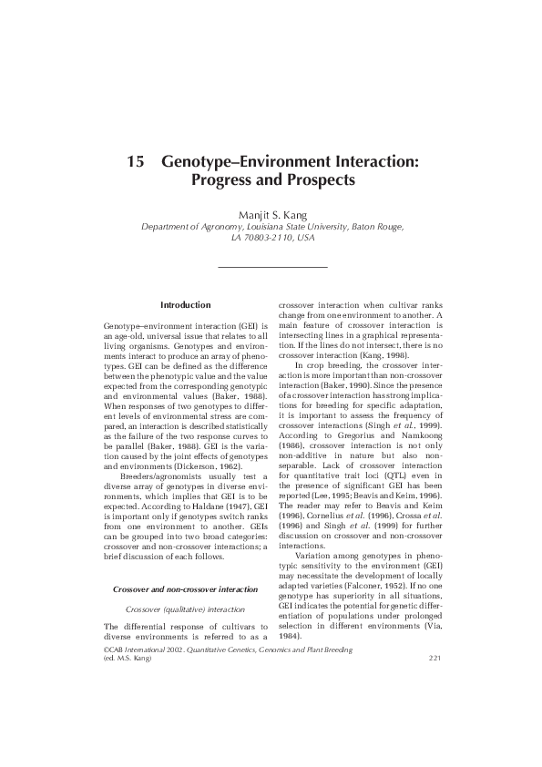 (PDF) Genotype-Environment Interaction: Progress and Prospects