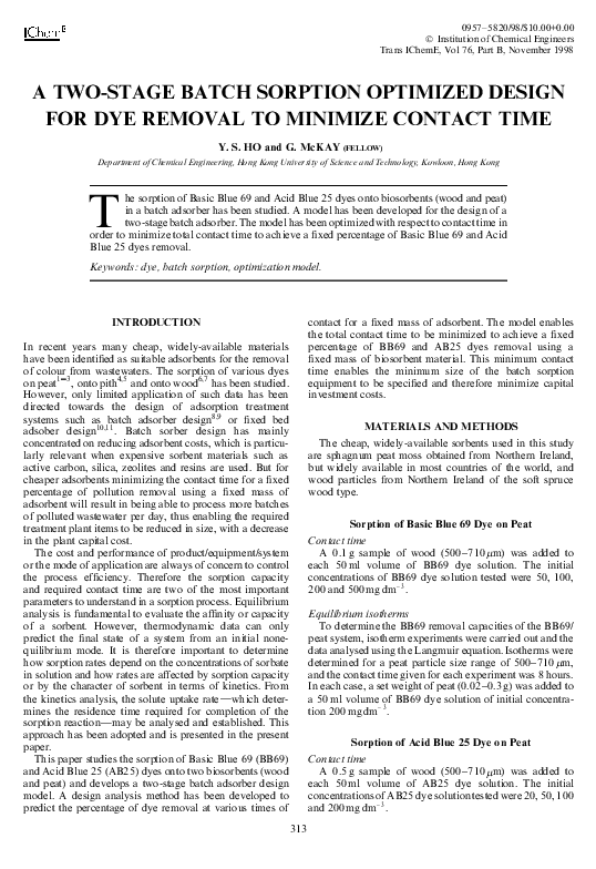 (PDF) A two-stage batch sorption optimized design for dye removal to ...
