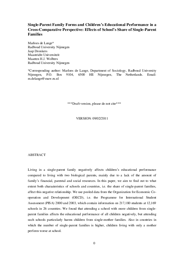 (PDF) Single-parent family forms and children's educational performance ...