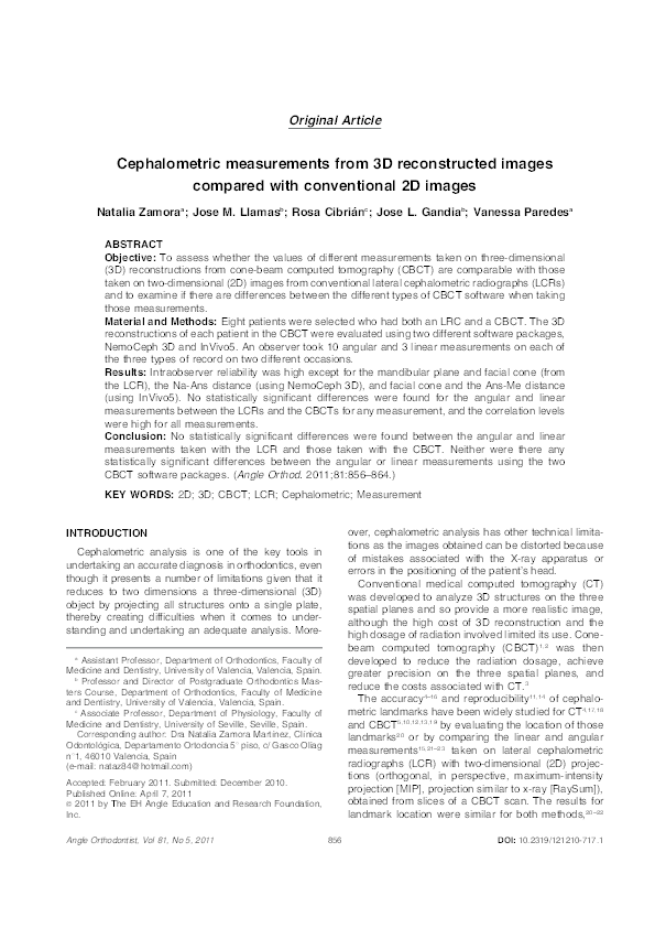 (PDF) Cephalometric measurements from 3D reconstructed images compared ...