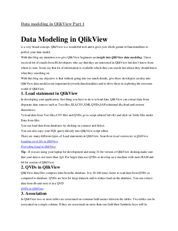 (PDF) Data Modeling in Qlik View Part1