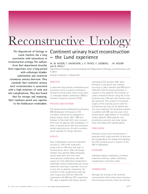 (PDF) Continent urinary tract reconstruction - the Lund experience