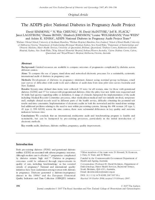 (PDF) The ADIPS pilot National Diabetes in Pregnancy Audit Project
