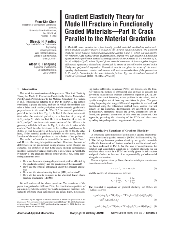 (PDF) Gradient Elasticity Theory for Mode III Fracture in Functionally Graded Materials—Part II ...