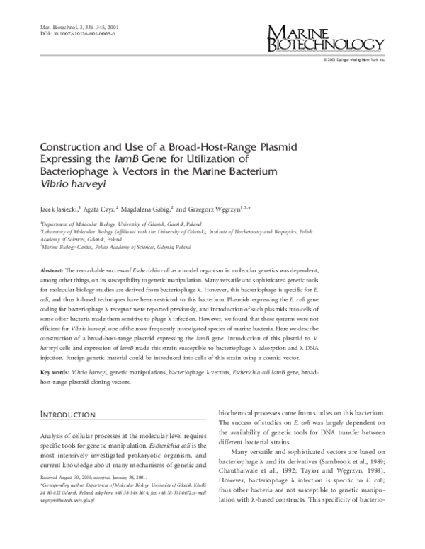 (PDF) Construction and Use of a Broad-Host-Range Plasmid Expressing the ...