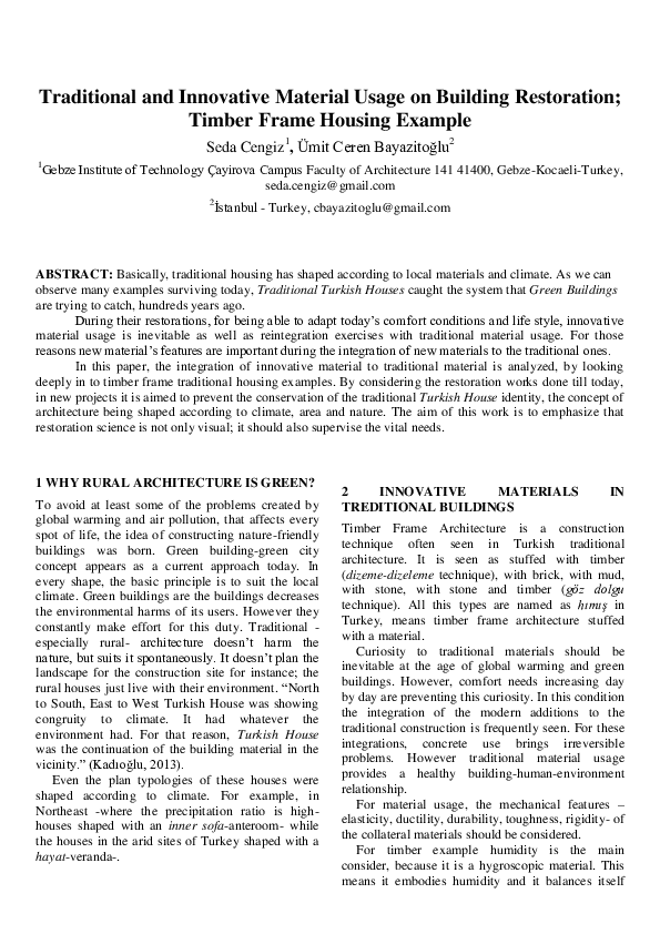 (PDF) Traditional and Innovative Material Usage on Building Restoration ...