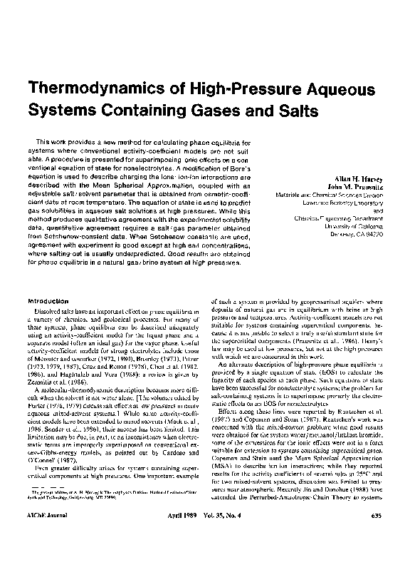 (PDF) Thermodynamics of high-pressure aqueous systems containing gases ...