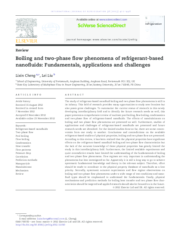 (PDF) Boiling and two-phase flow phenomena of refrigerant-based nanofluids: Fundamentals ...