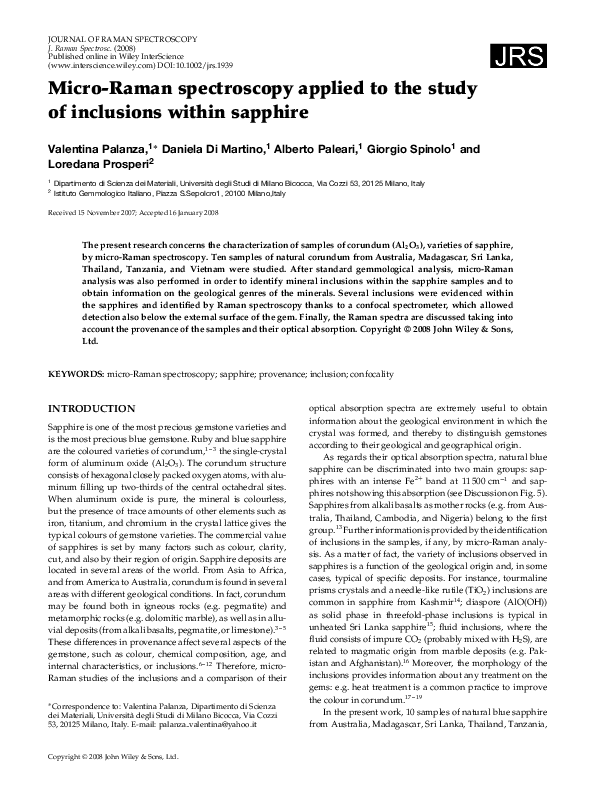 (PDF) Micro-Raman spectroscopy applied to the study of inclusions ...
