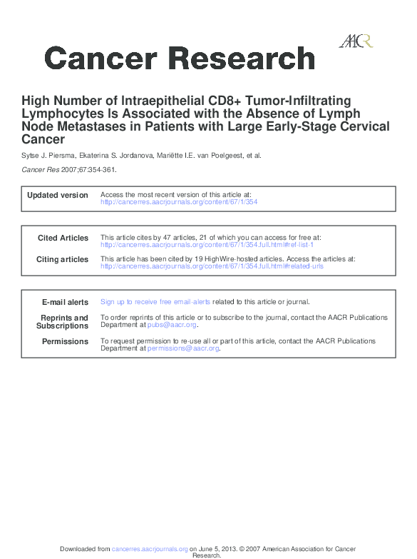 Pdf High Number Of Intraepithelial Cd8 Tumor Infiltrating