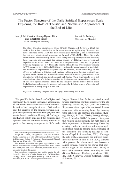 (PDF) The factor structure of the Daily Spiritual Experiences Scale ...
