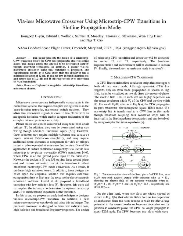 (PDF) Via-less microwave crossover using microstrip-CPW transitions in ...