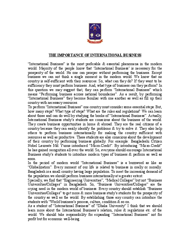 (DOC) The Importance of International Business