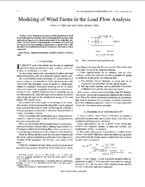 (PDF) Modeling of wind farms in the load flow analysis - Power Systems ...