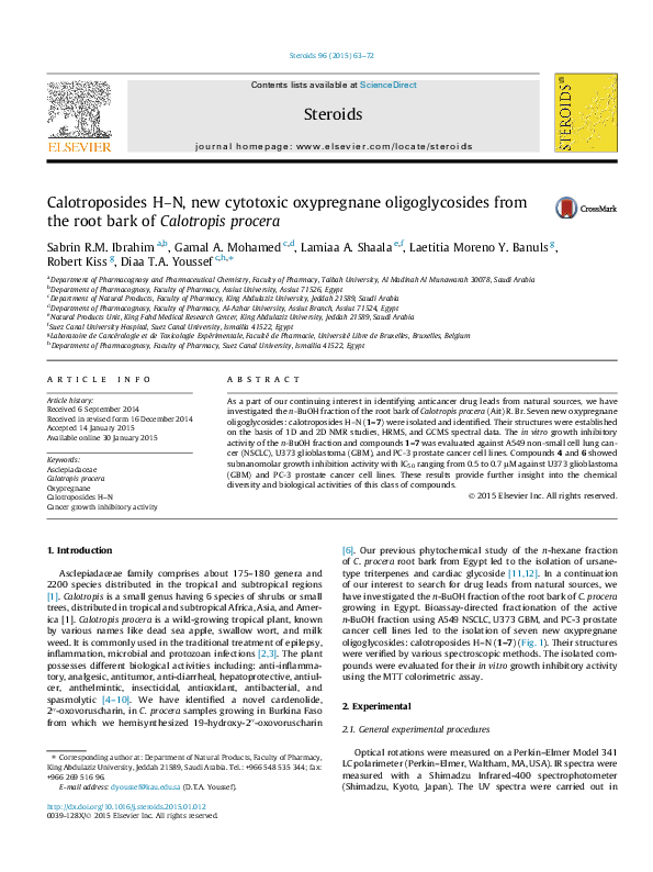 (PDF) Calotroposides H-N, new cytotoxic oxypregnane oligoglycosides ...