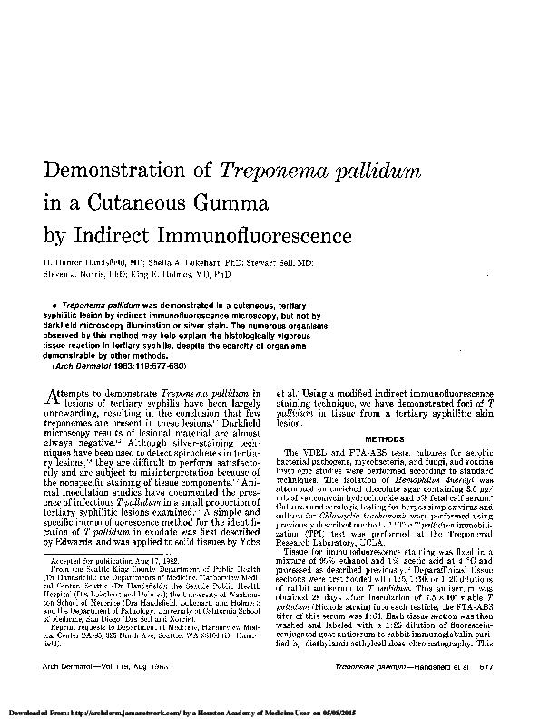 (PDF) Demonstration of Treponema pallidum in a Cutaneous Gumma by ...