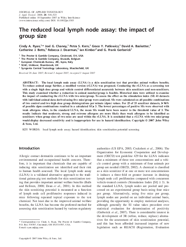Pdf The Reduced Local Lymph Node Assay The Impact Of Group Size