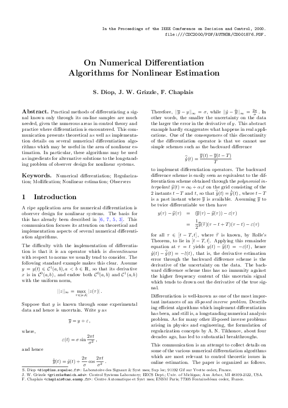 (PDF) On numerical differentiation algorithms for nonlinear estimation