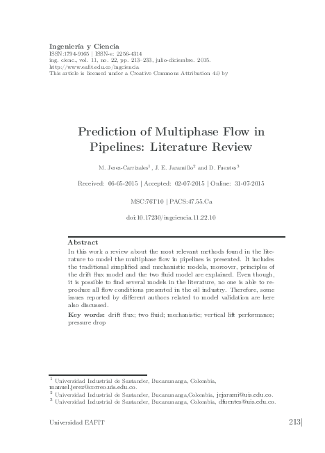 Pdf Prediction Of Multiphase Flow In Pipelines Literature Review
