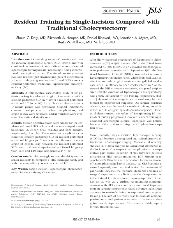 (PDF) Resident Training in Single-Incision Compared with Traditional ...