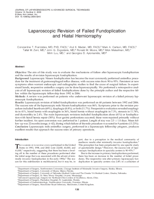 (PDF) Laparoscopic Revision of Failed Fundoplication and Hiatal ...