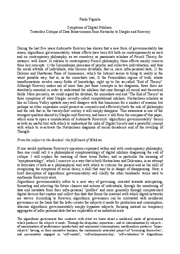 (PDF) Symptoms of Digital Nihilism. Towards a Critique of Data Behaviourism from Nietzsche to ...