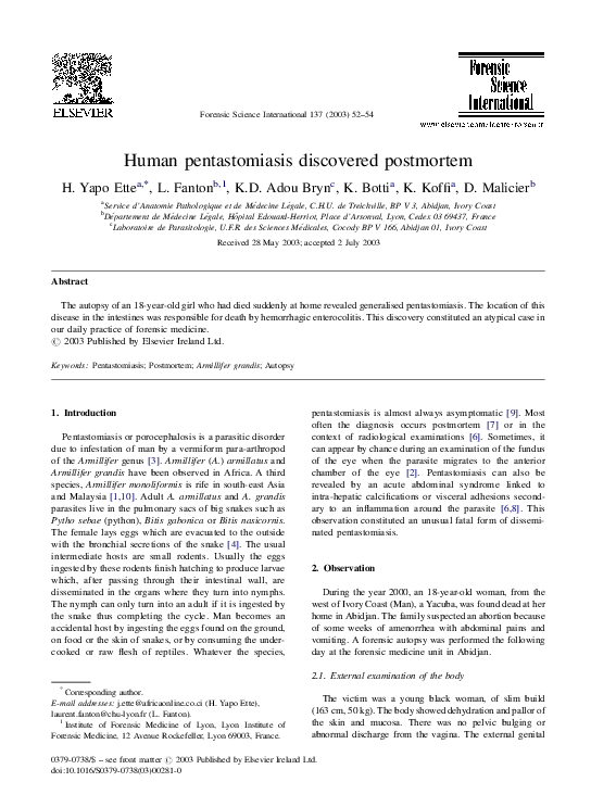 (PDF) Human pentastomiasis discovered postmortem