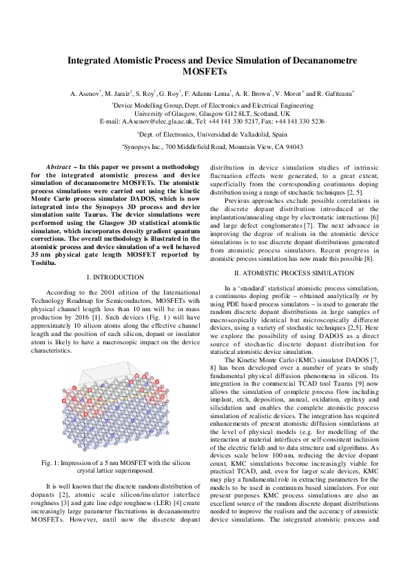 Pdf Integrated Atomistic Process And Device Simulation Of