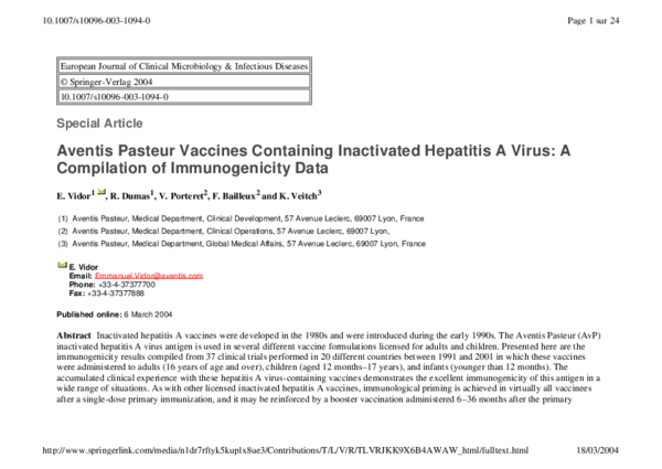 (PDF) Aventis Pasteur Vaccines Containing Inactivated Hepatitis A Virus ...