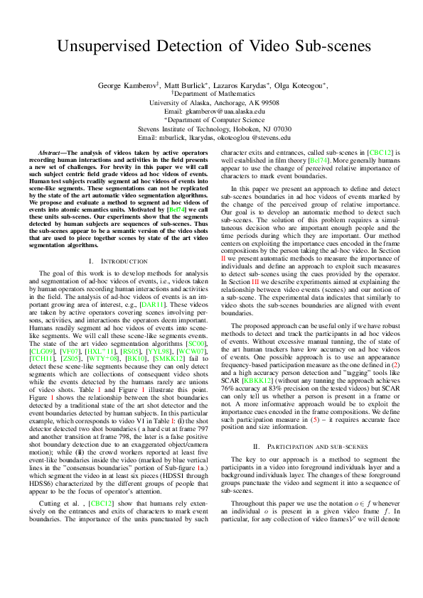 (PDF) Unsupervised Detection of Video Sub-scenes