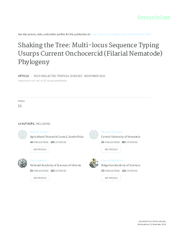 (PDF) Multi-locus Sequence Typing Usurps Current Onchocercid (Filarial Nematode) Phylogeny