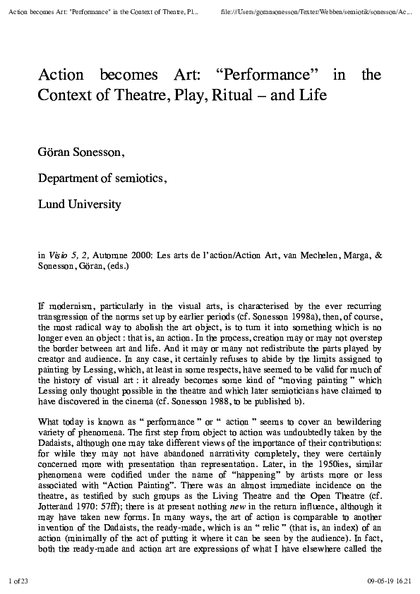 (PDF) Action becomes Art. Performance in the Context of Theatre, Play ...