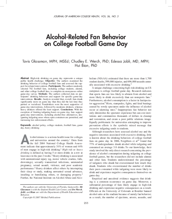 (PDF) Alcohol-Related Fan Behavior on College Football Game Day