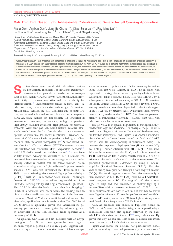(PDF) GaN Thin Film Based Light Addressable Potentiometric Sensor for ...