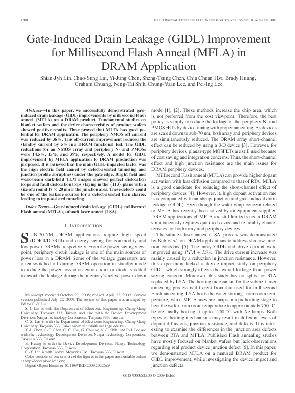 (PDF) Gate-Induced Drain Leakage (GIDL) Improvement for Millisecond Flash Anneal (MFLA) in DRAM ...