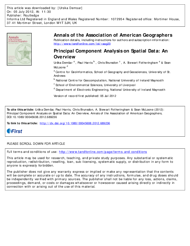 (PDF) Principal Component Analysis on Spatial Data: An Overview