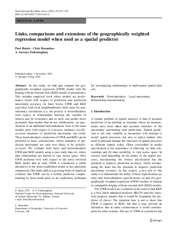Pdf Links Comparisons And Extensions Of The Geographically Weighted Regression Model When