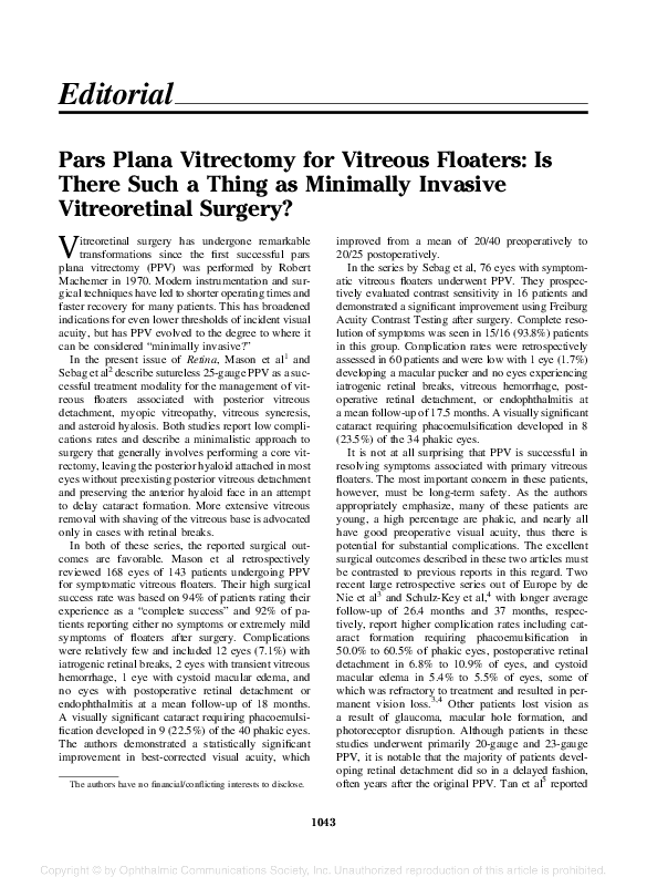 (PDF) Pars Plana Vitrectomy for Vitreous Floaters