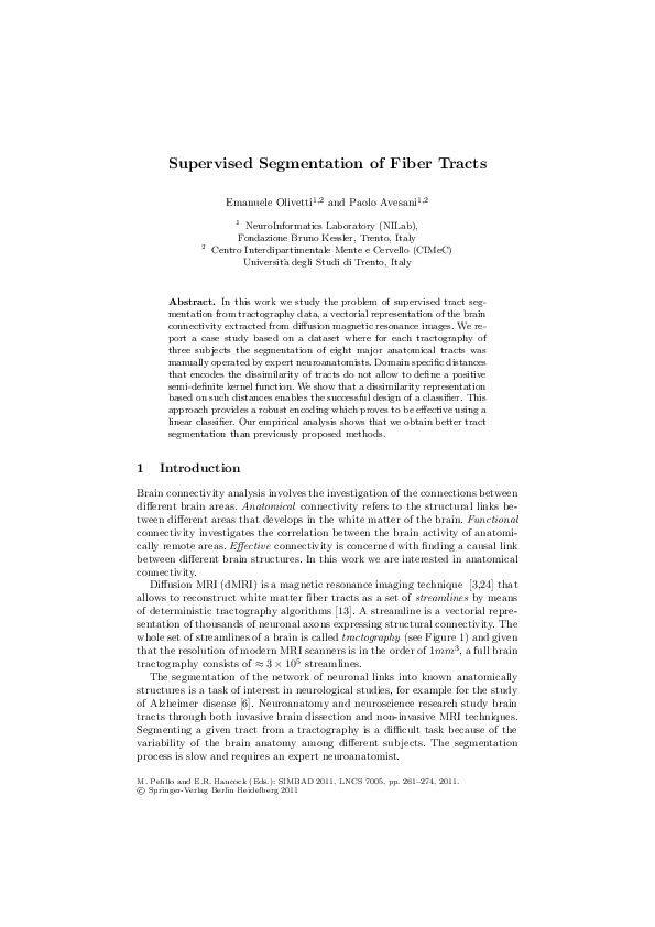 (PDF) Supervised segmentation of fiber tracts