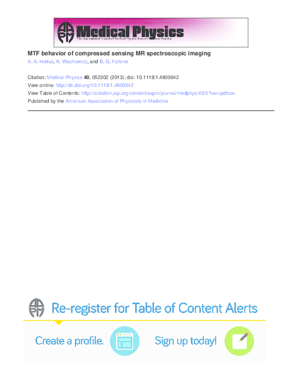 (PDF) MTF behavior of compressed sensing MR spectroscopic imaging | Keith Wachowicz and Amr A ...
