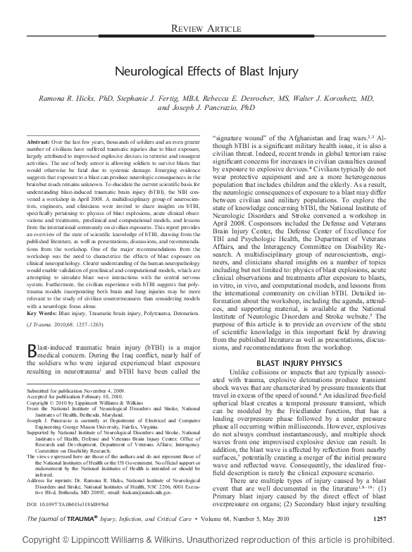 (PDF) Neurological Effects of Blast Injury