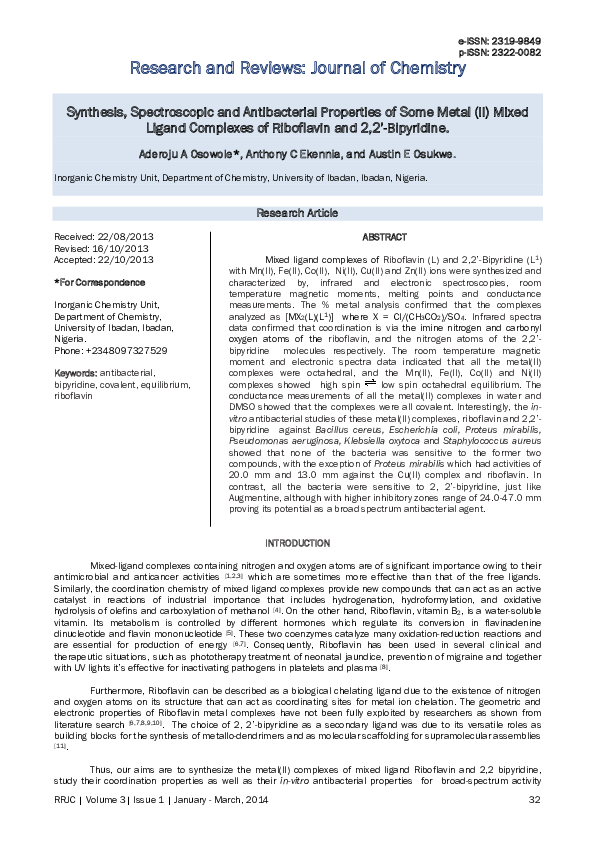 (PDF) Synthesis, Spectroscopic and Antibacterial Properties of Some Metal (II) Mixed Ligand ...