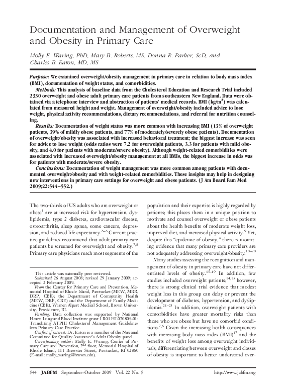 (PDF) Documentation and Management of Overweight and Obesity in Primary ...