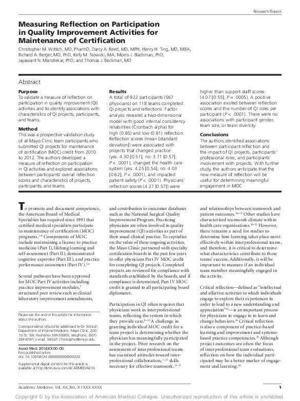 (PDF) Measuring Reflection on Participation in Quality Improvement ...