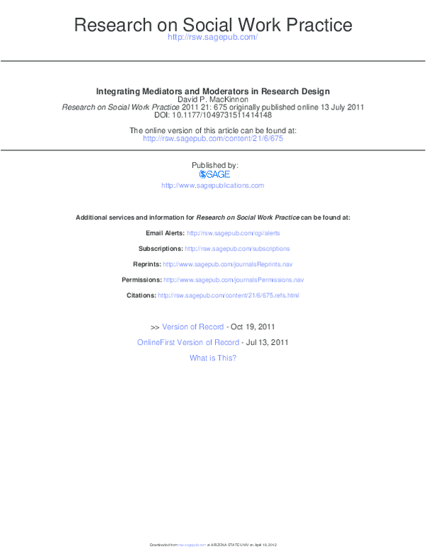 (PDF) Integrating Mediators and Moderators in Research Design